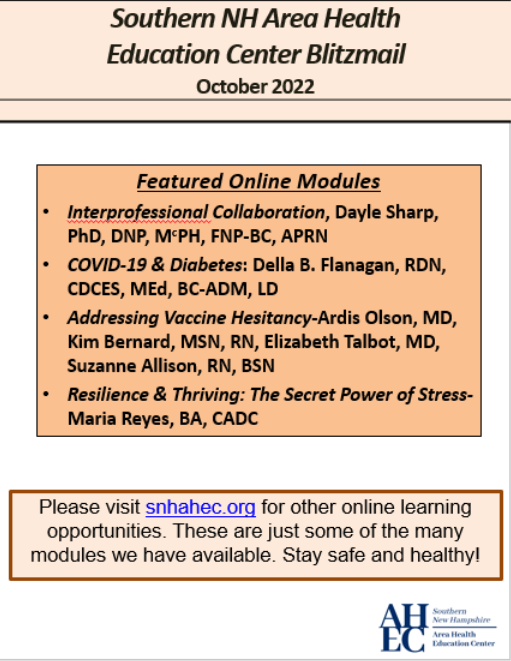 Southern NH AHEC October 2022 Blitzmail