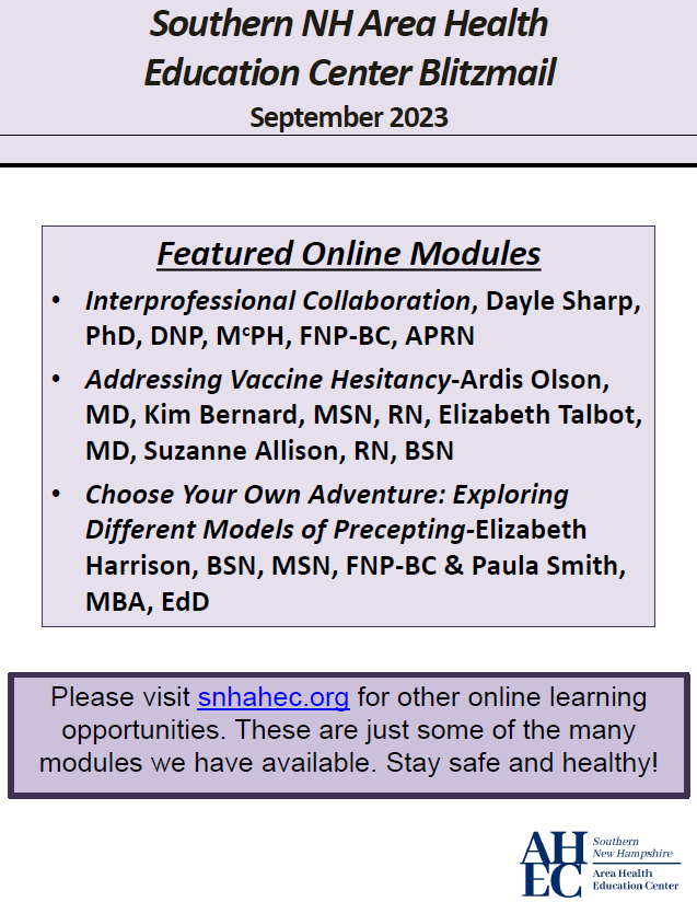 Southern NH AHEC September 2023 Blitzmail