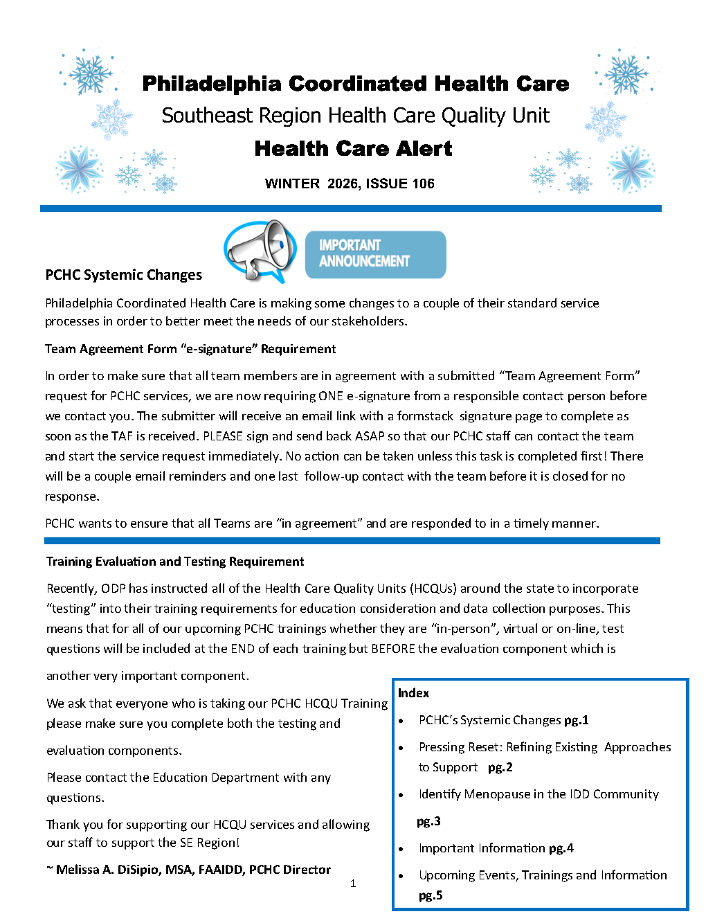 PCHC Winter Newsletters