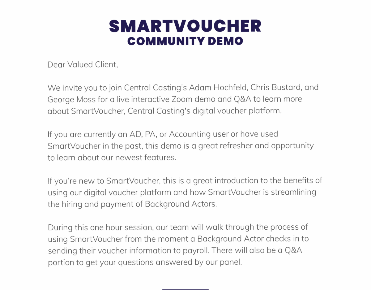 Central Casting’s SmartVoucher Demo and Q&A for the Production Community