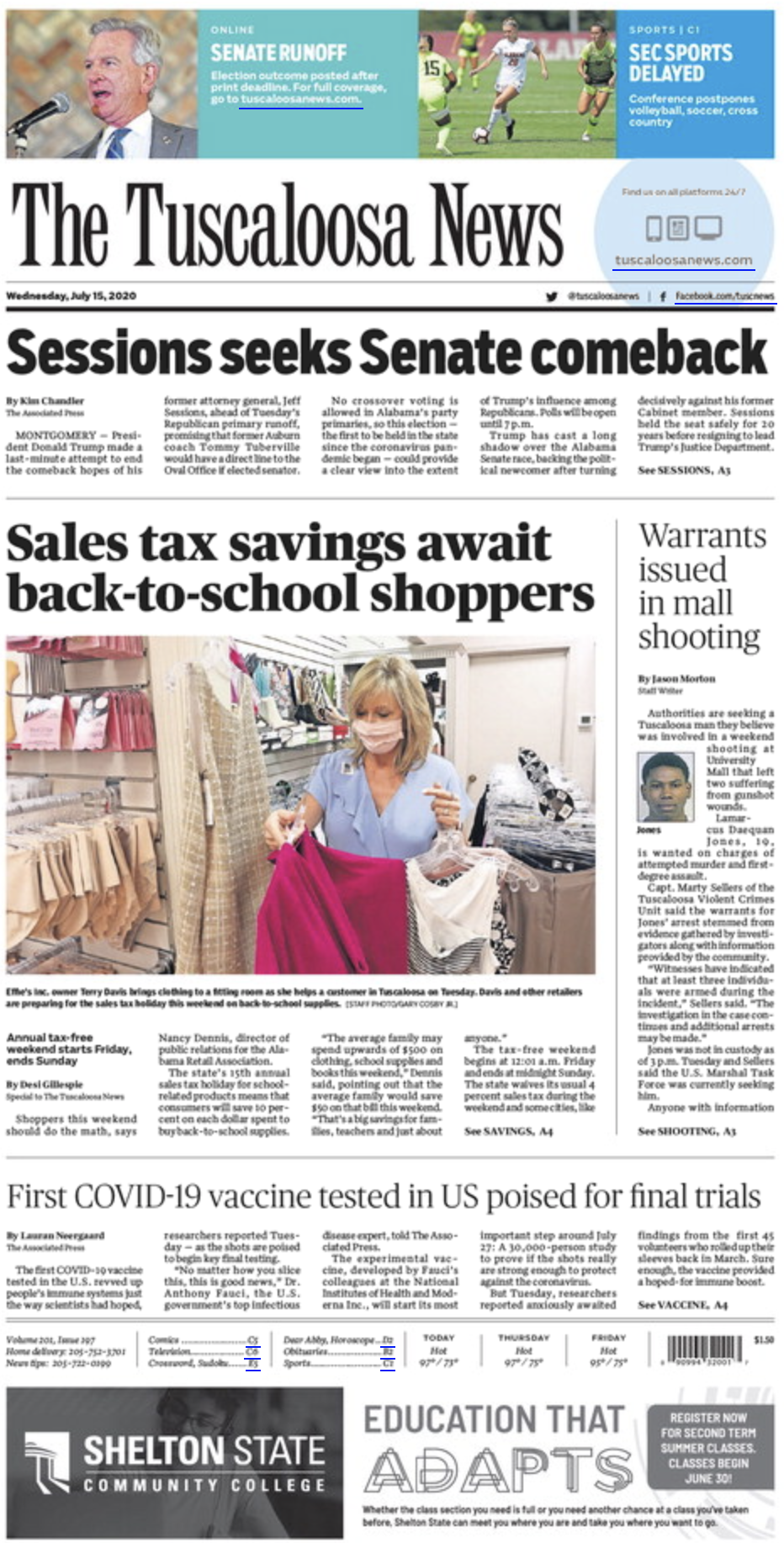 Daily News Digest - July 15, 2020 | Alabama Daily News