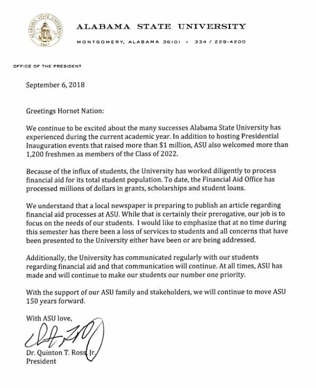A message from ASU President, Dr. Quinton T. Ross, Jr.