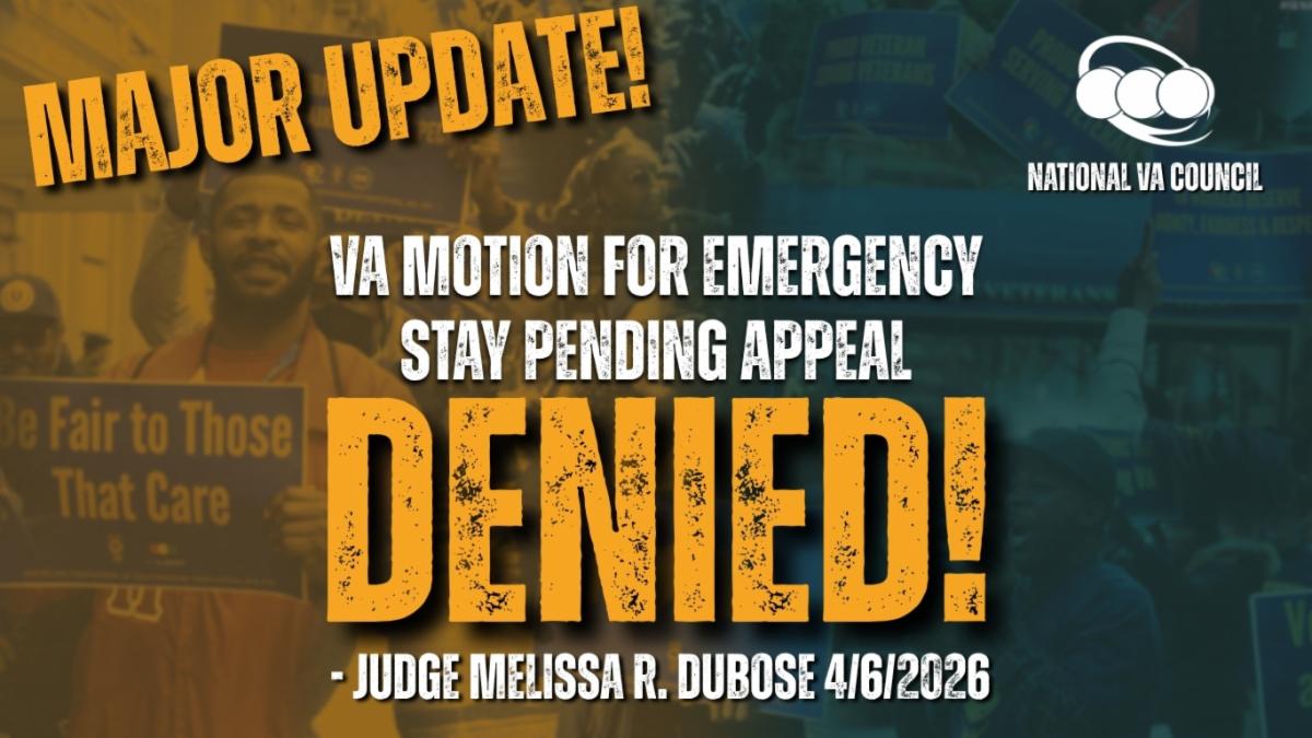 VA's Motion To Stay Injunction = DENIED