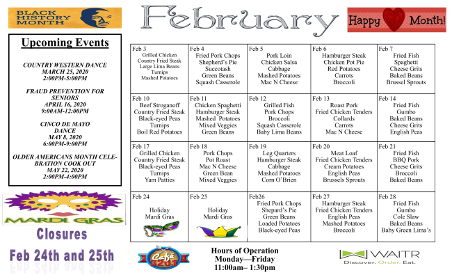 February 2020 Connie Hudson Senior Center