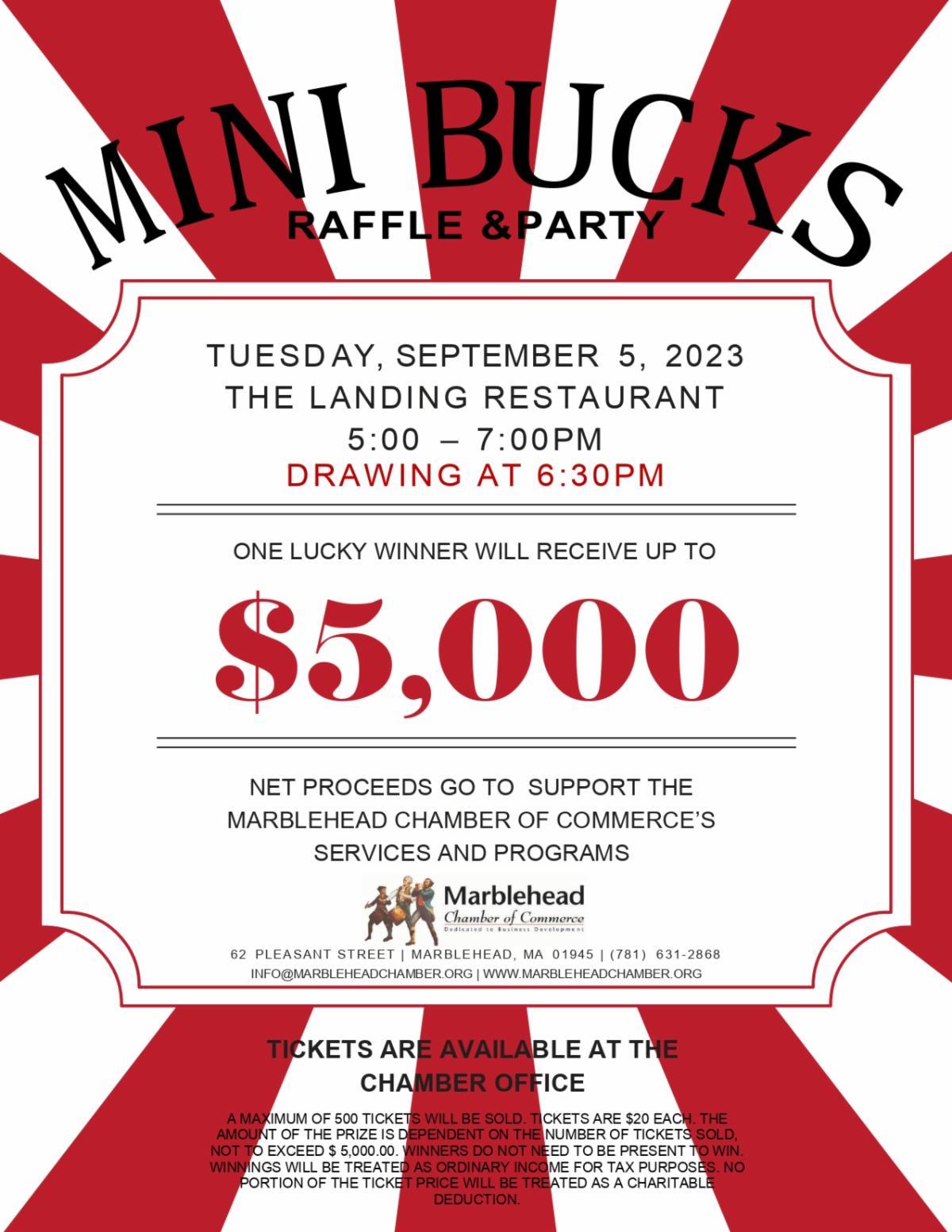 Want to WIN $5,000??? YOU could be the lucky WINNER, but only if you buy a Mini Bucks Raffle Ticket!