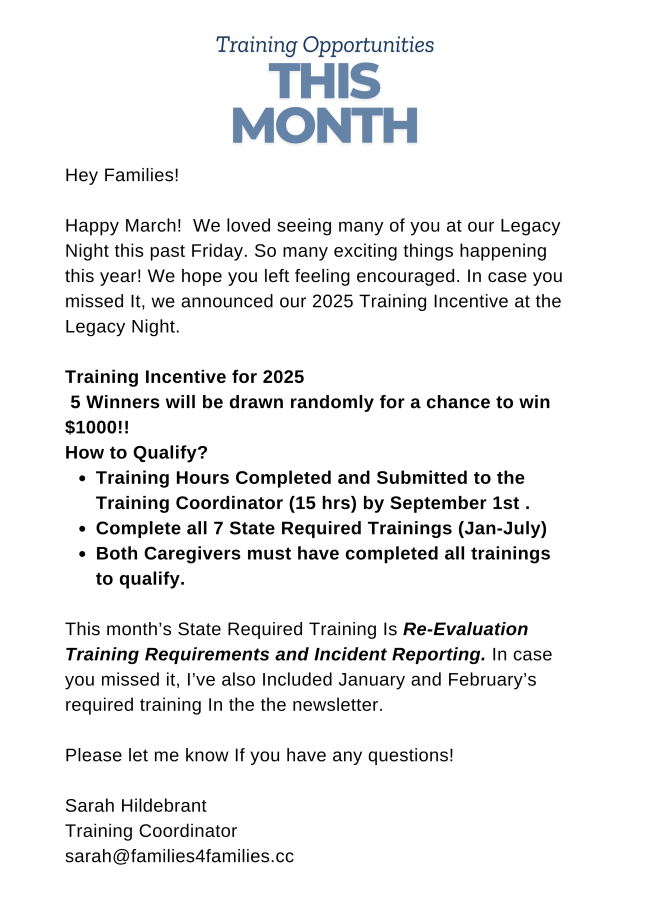 Important Training Information!