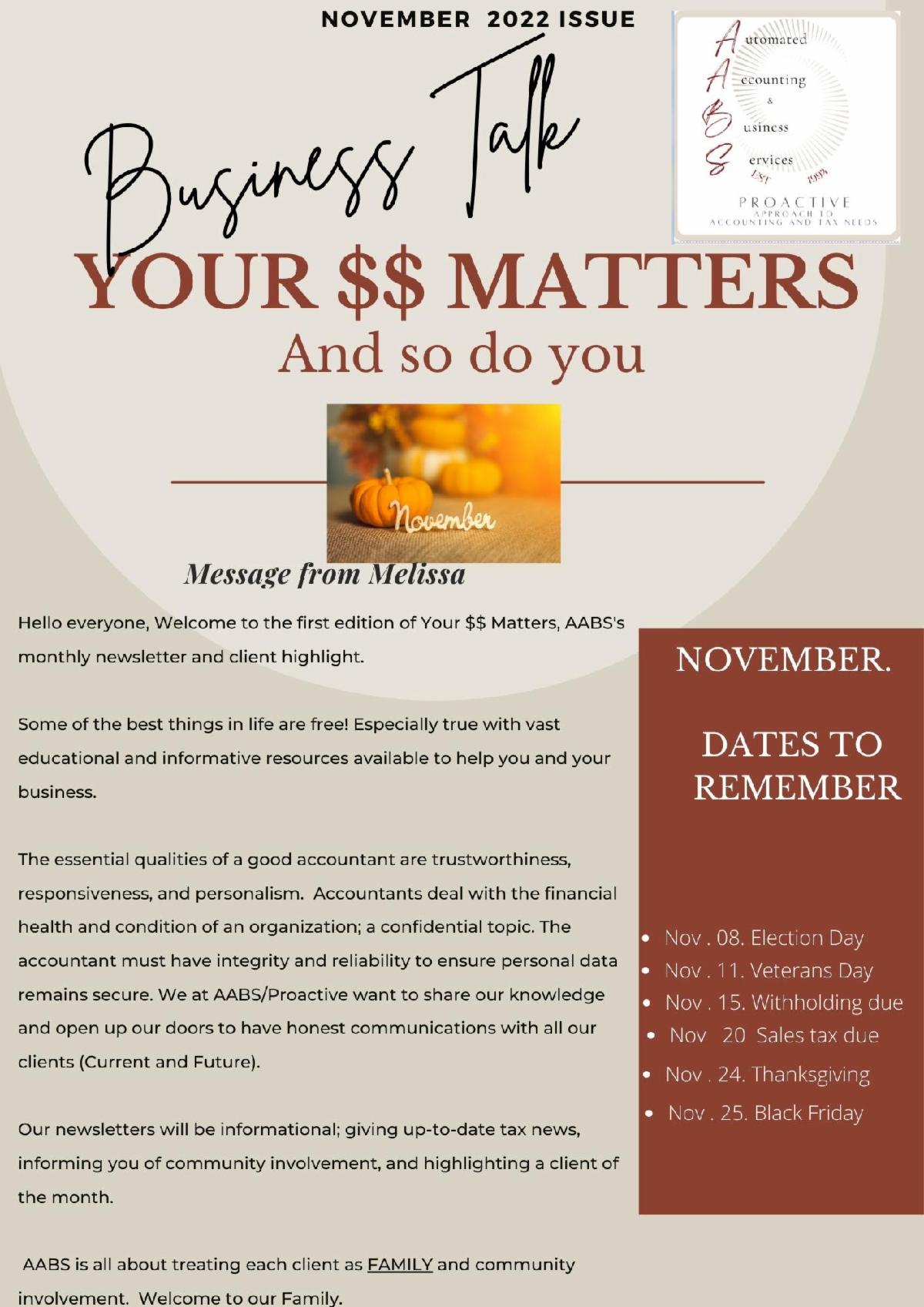 November Business talk Newsletter
