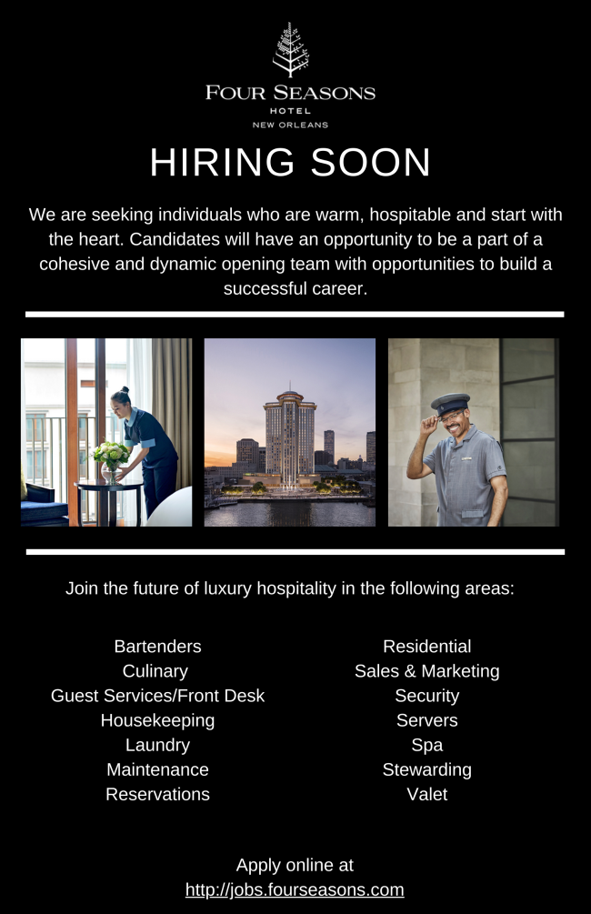 Four Seasons Hotel and Private Residences New Orleans Now Recruiting to ...