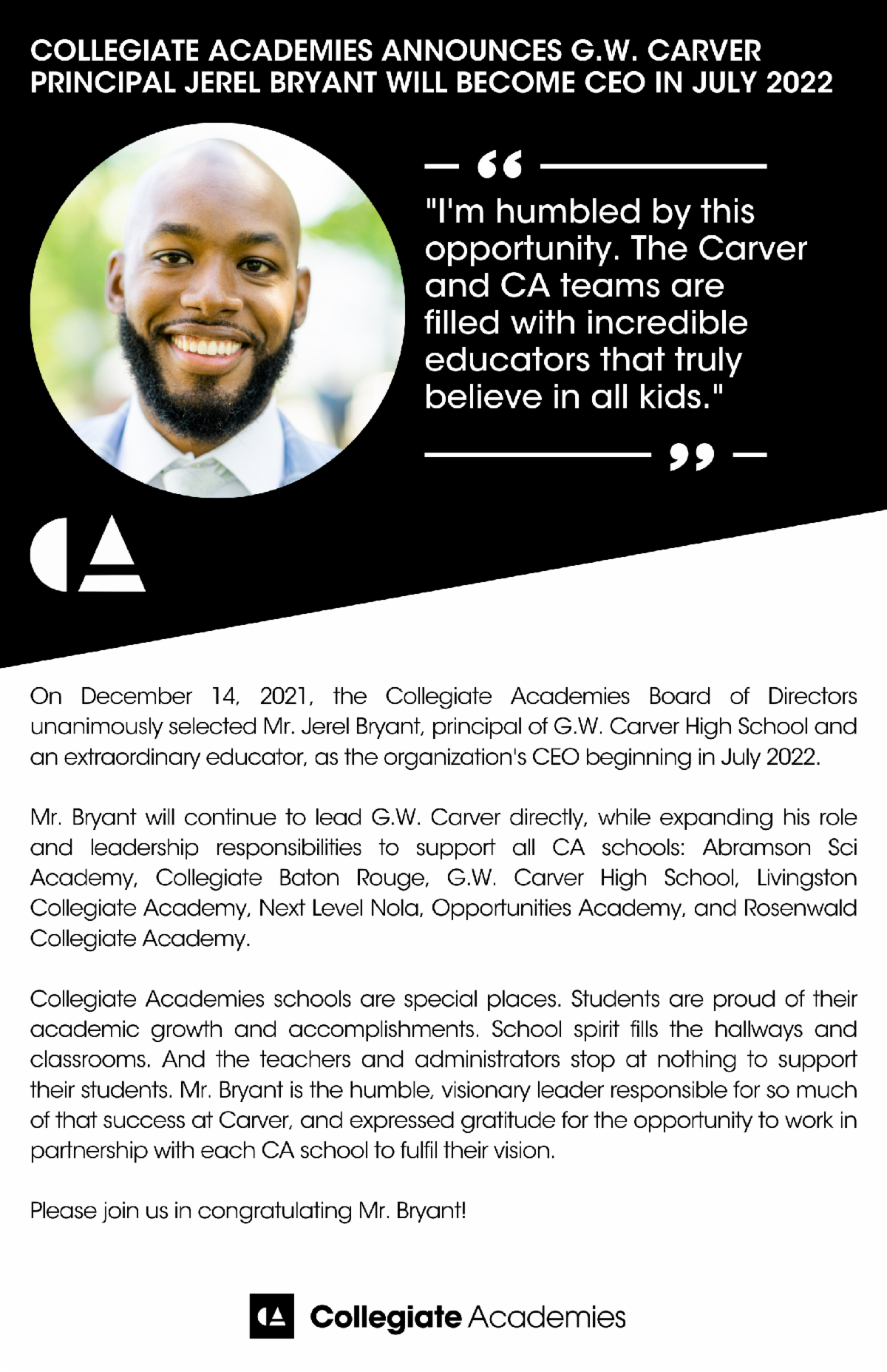 Collegiate Academies Announces G.W. Carver Principal Jerel Bryant Will ...