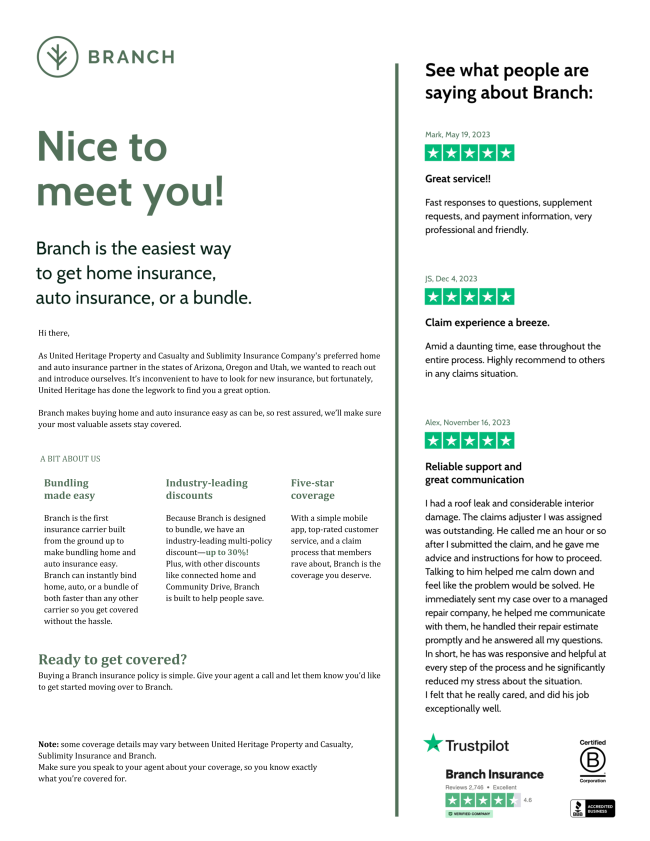 Sublimity and United Heritage P&C Enter Into Replacement Rights Agreements