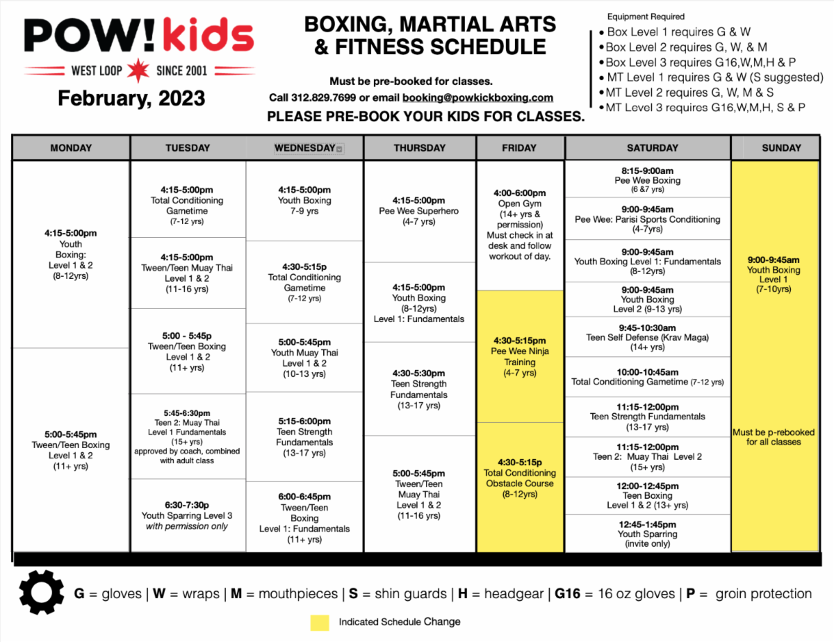 POW! & Parisi Class Additions & Summer Camp Schedule