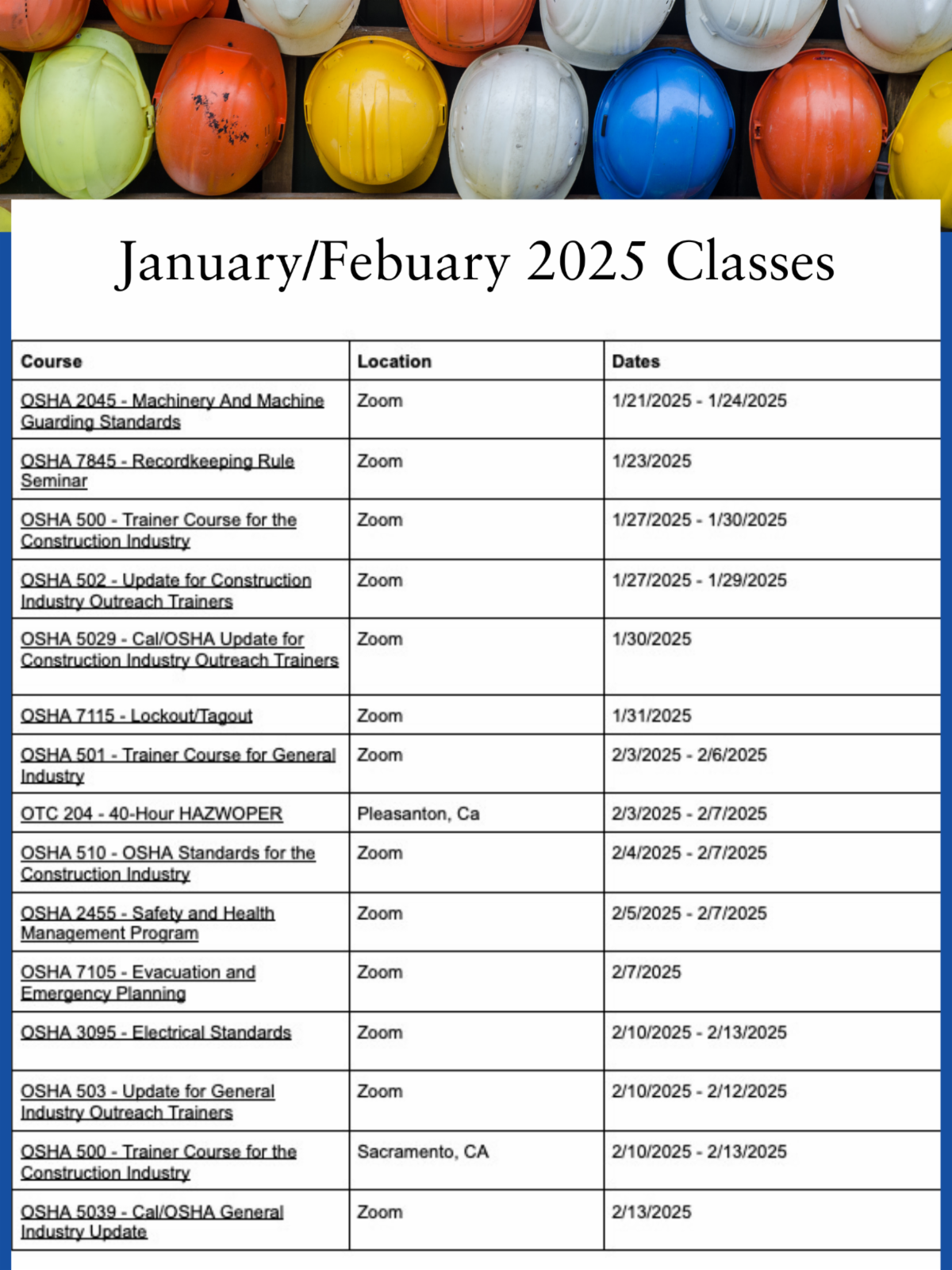 Check Out the upcoming Jan/Feb 2025 OSHA Courses and take the NEXT ...
