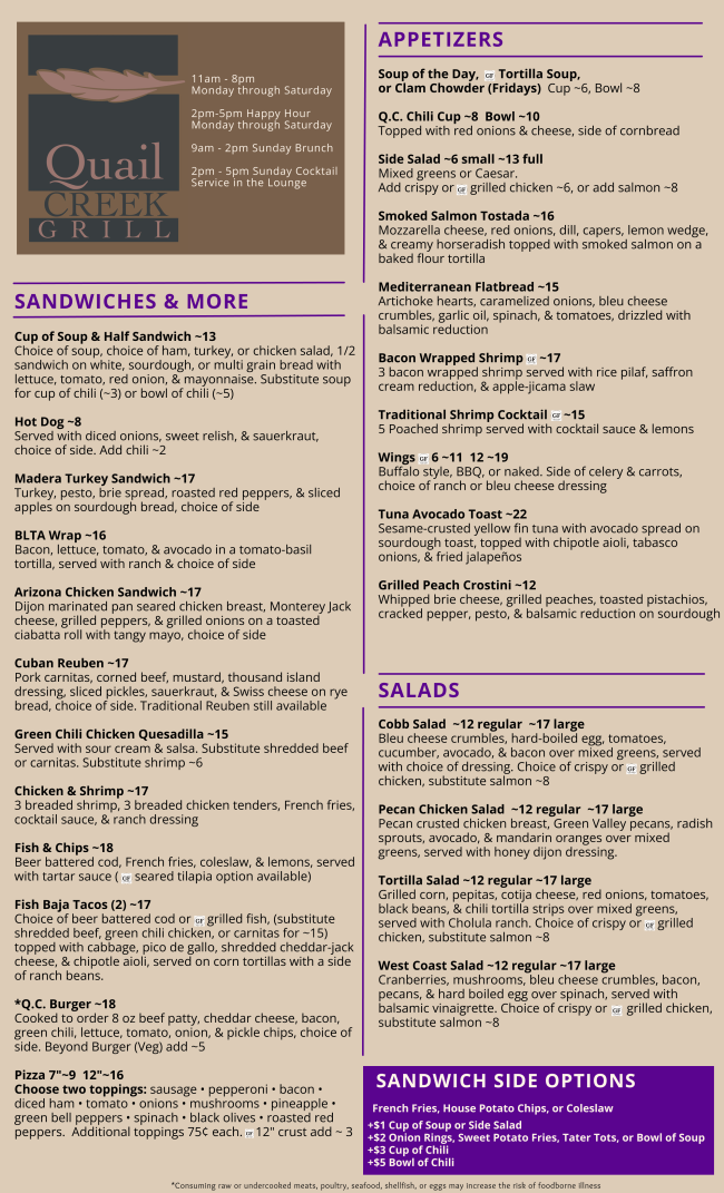 Fresh From The Grill at Quail Creek ~ January 21st, 2024