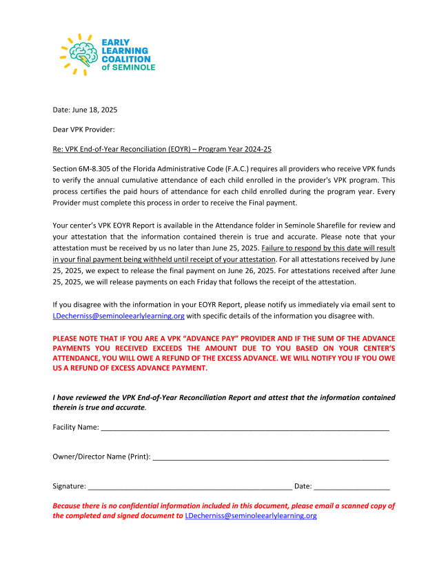 VPK End-of-Year Reconciliation (EOYR)