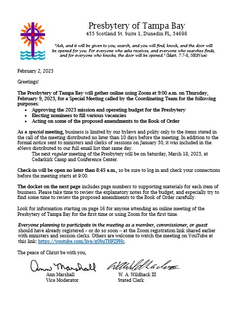 Special Meeting Reminder and Packet