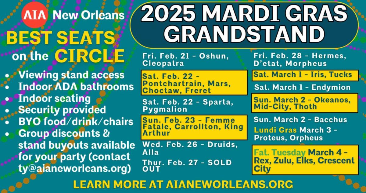 2025 Mardi Gras Grandstand Tickets at AIA's Center for Design