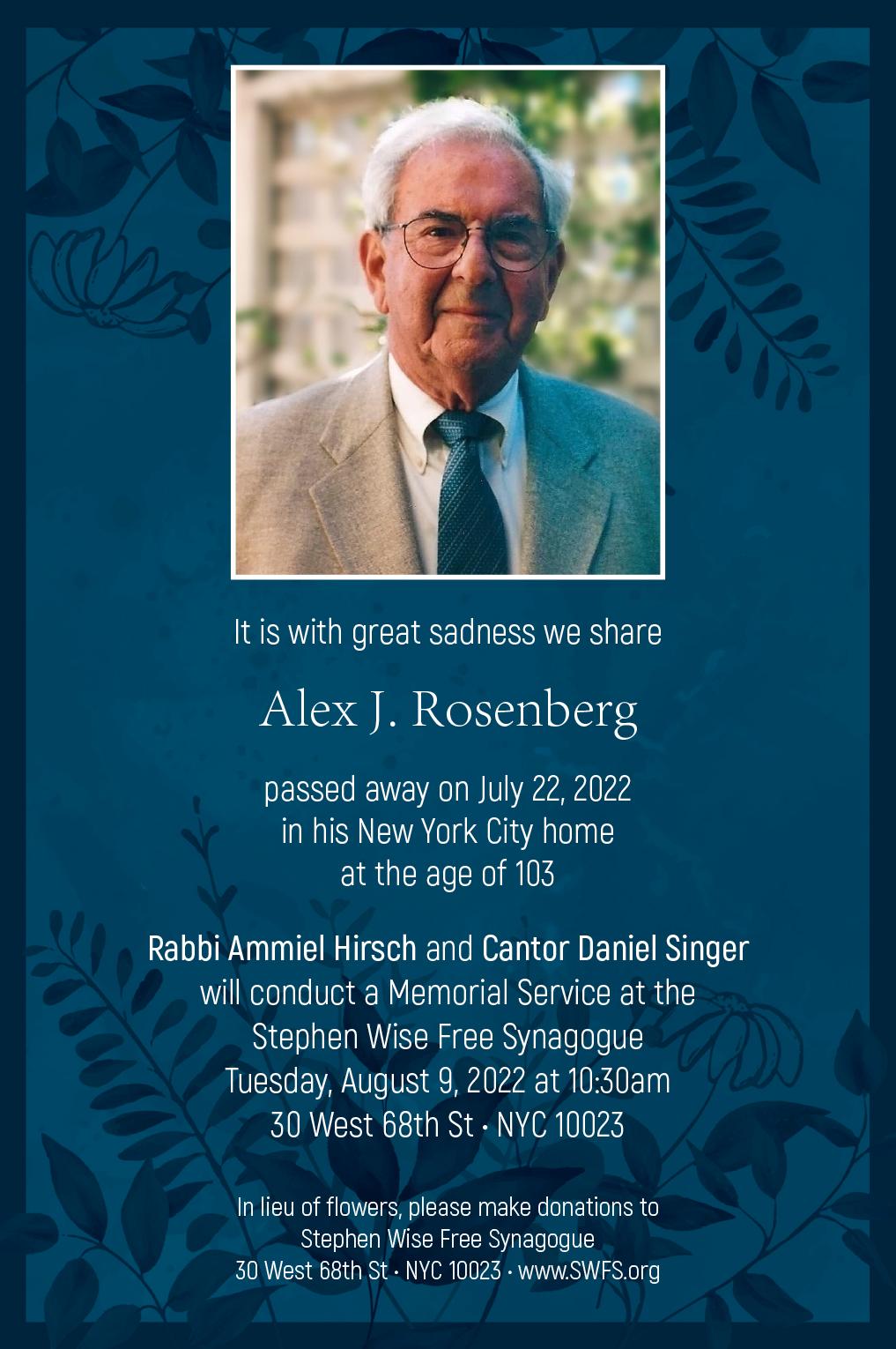 Sharing Sad News- Alex Rosenberg Passed Away